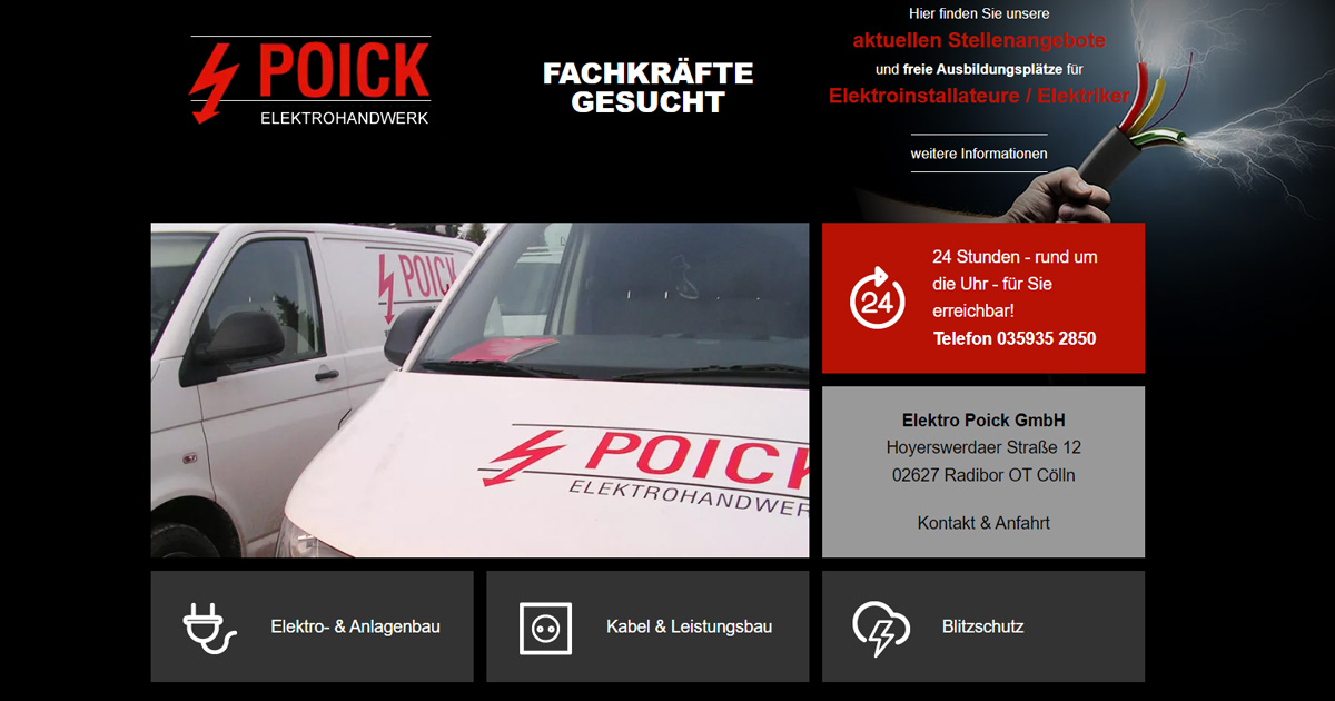 Elektro Poick GmbH ist Ihrer Fachfirma für Elektroanlagenbau, Kabelbau ...